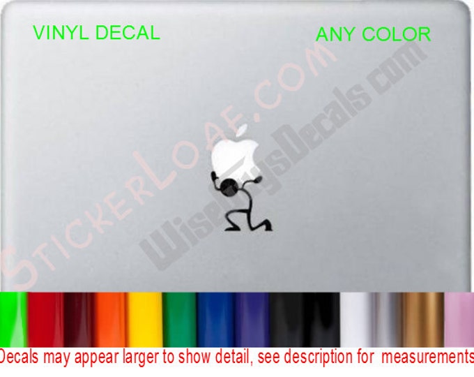 MacBook Stick Man Carrying Apple Logo Funny Car Truck Sticker Cute ...