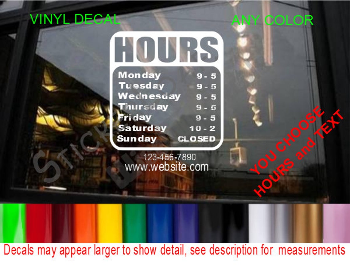 STORE HOURS Custom Window Decal Business Shop Storefront Door - Etsy