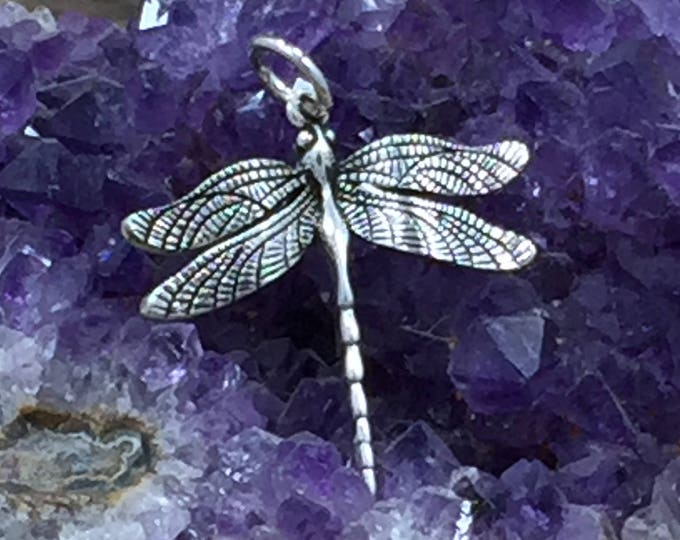Dragonfly Charm, Sterling Silver Large Detailed Dragonfly Charm ...