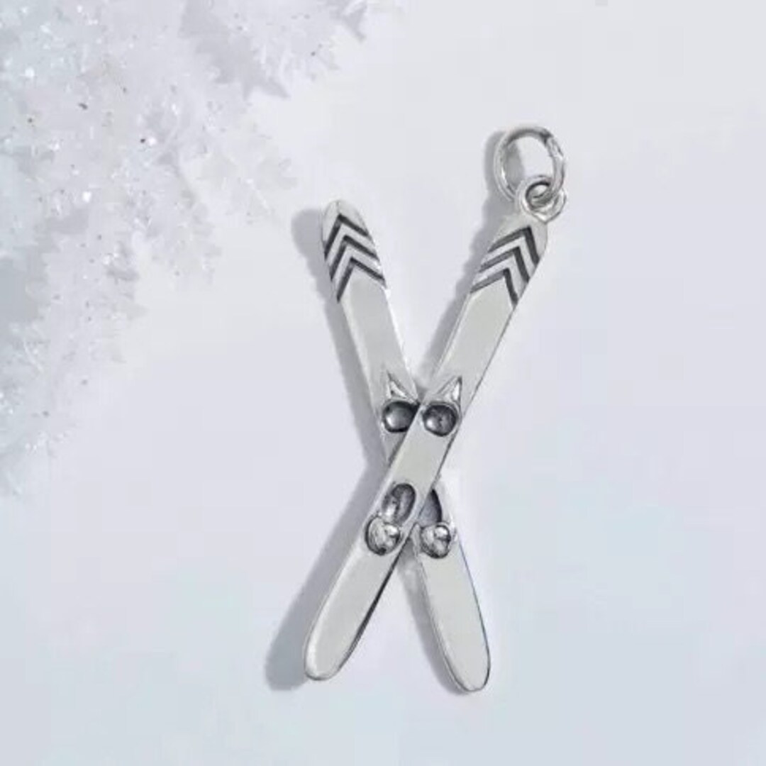 Sterling Silver Skis Pendant, Skier Charm, Sterling Silver Skier Charm ...