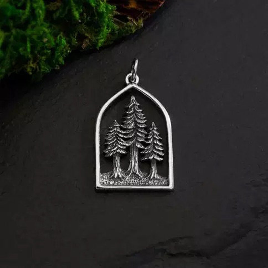 Sterling Silver Dimensional Pine Tree Forest Pendant, Silver Charm ...
