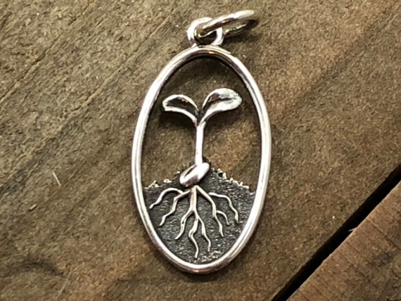 Sterling Silver Seed and Sprout Charm Sprout With Roots - Etsy