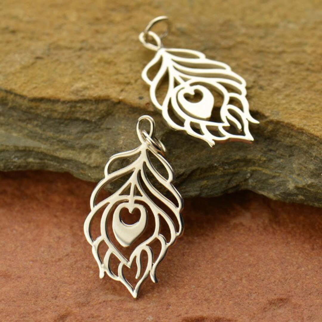 Peacock Feather Charm, Peacock Feather Pendant, Sterling Silver Peacock ...