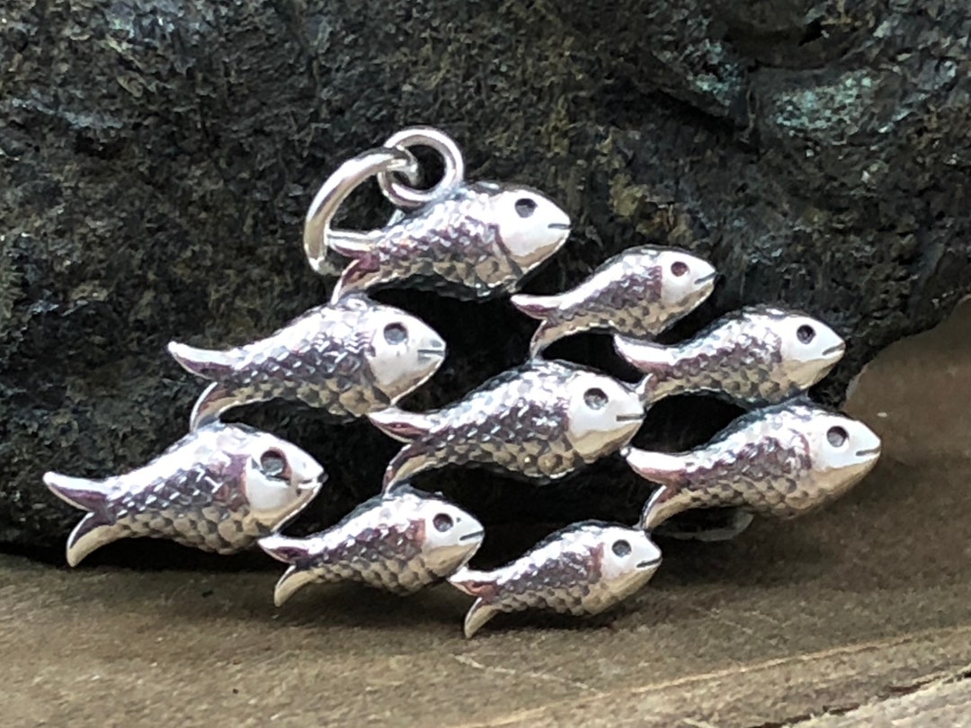 Fish Charm, Sterling Silver School of Fish Pendant, Sterling Silver ...