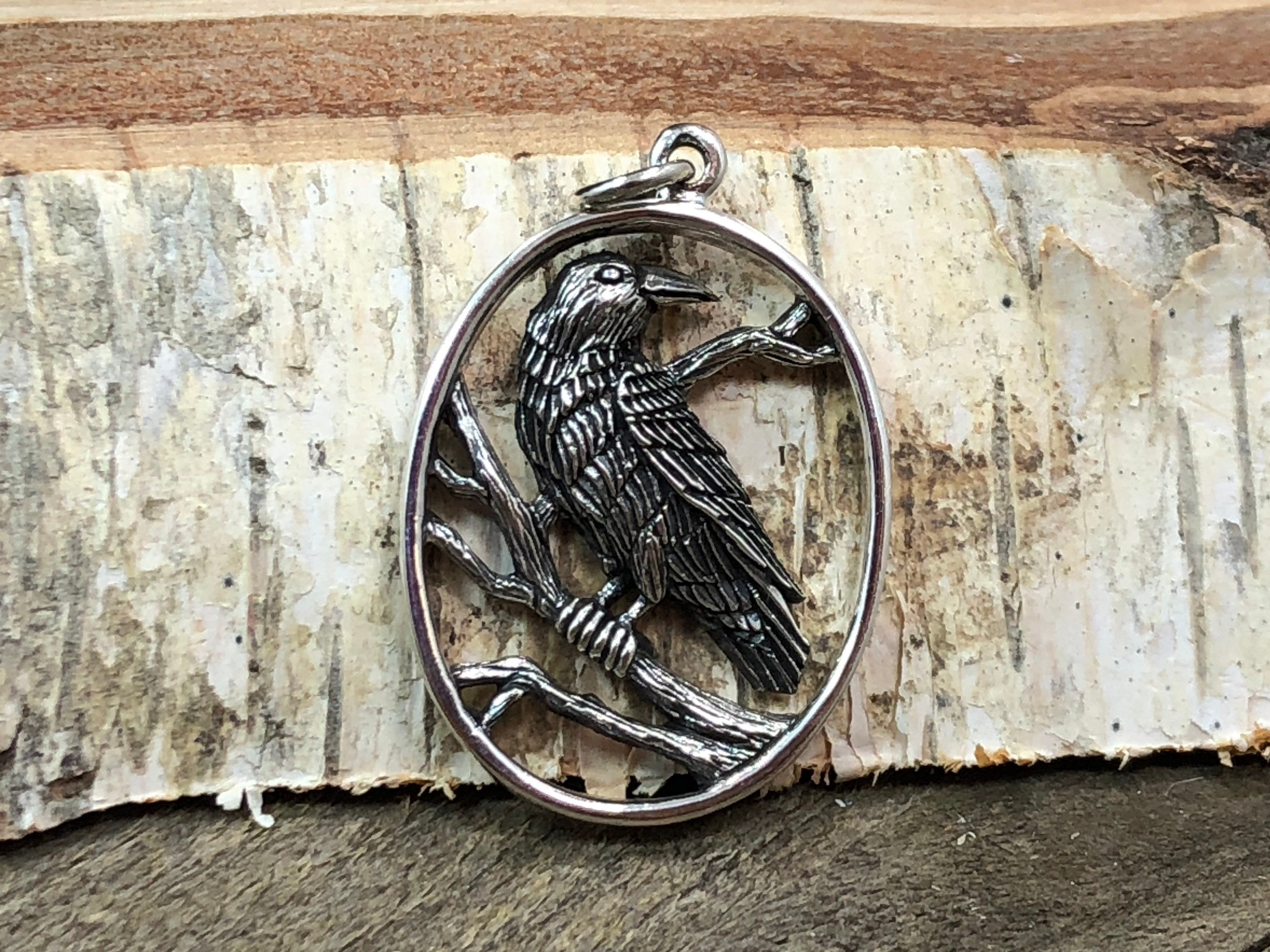 Sterling Silver Raven Charm, Sterling Silver Raven Pendant in Oval ...