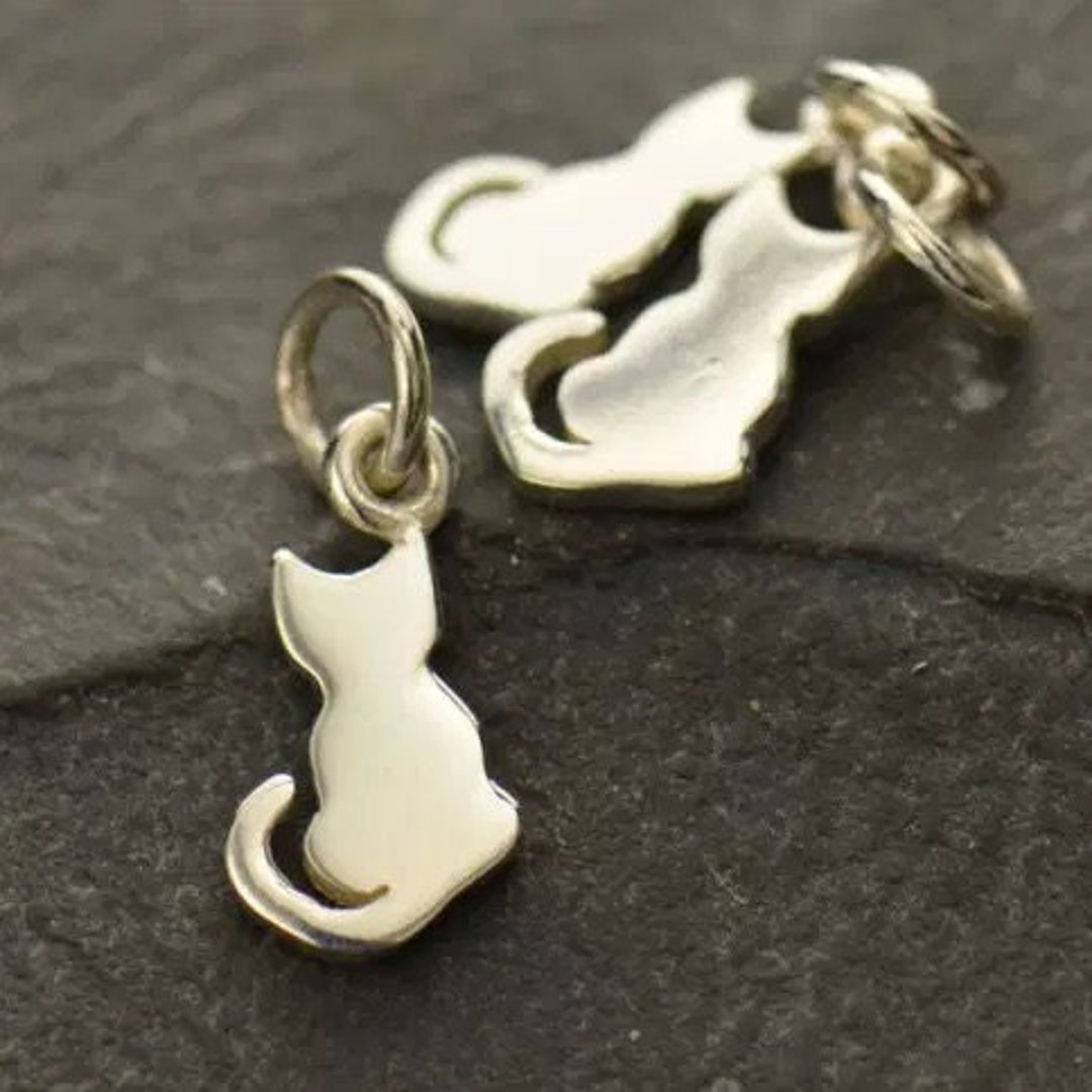 Cat Charm, Silhouette Kitty Charm, Silhouette Cat Charm, Sterling ...