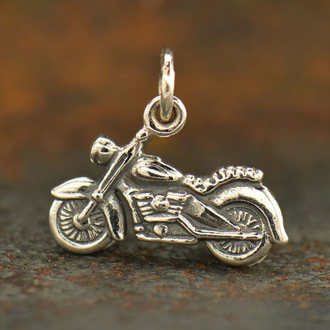 Motorcycle Charm, Motorcycle Pendant, Bike Charm, Sterling Silver Charm ...