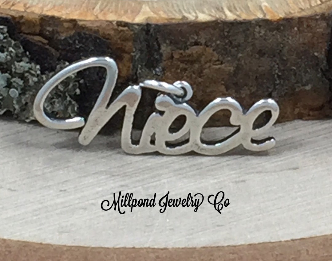 Niece Charm, Niece Pendant, Niece Script Charm, Sterling Silver Charm ...