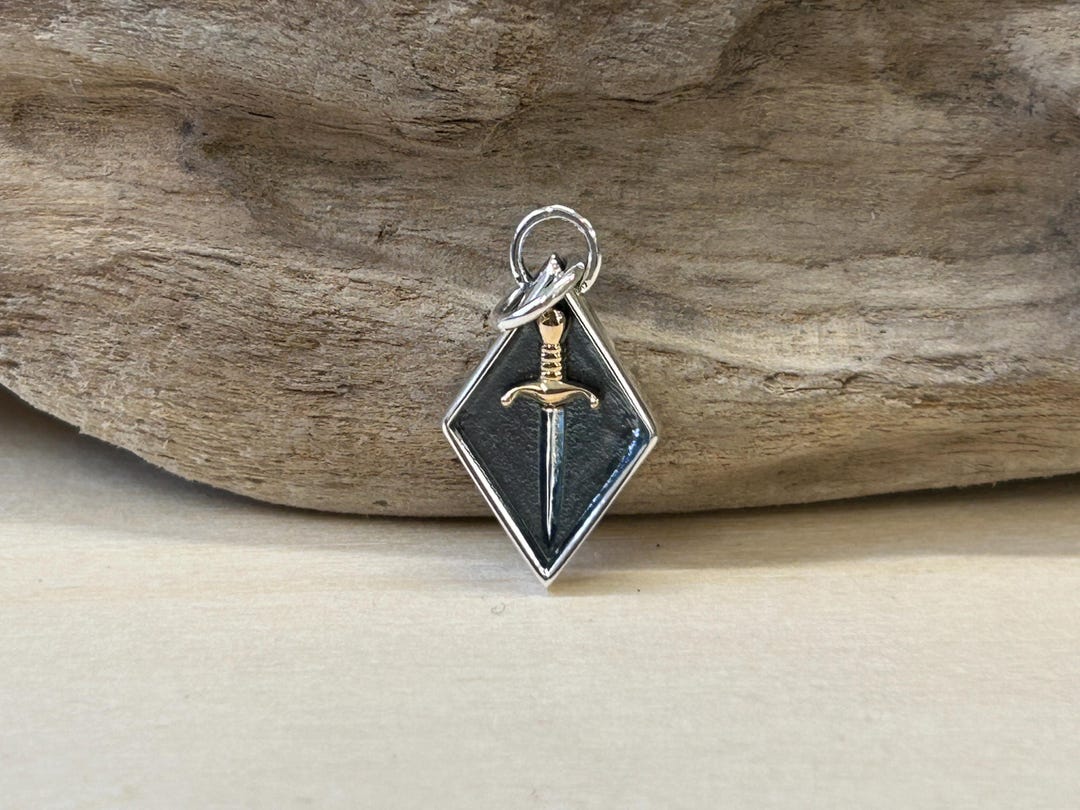 Mixed Metal Sword Shadow Box Charm, Sterling Silver Sword Charm ...