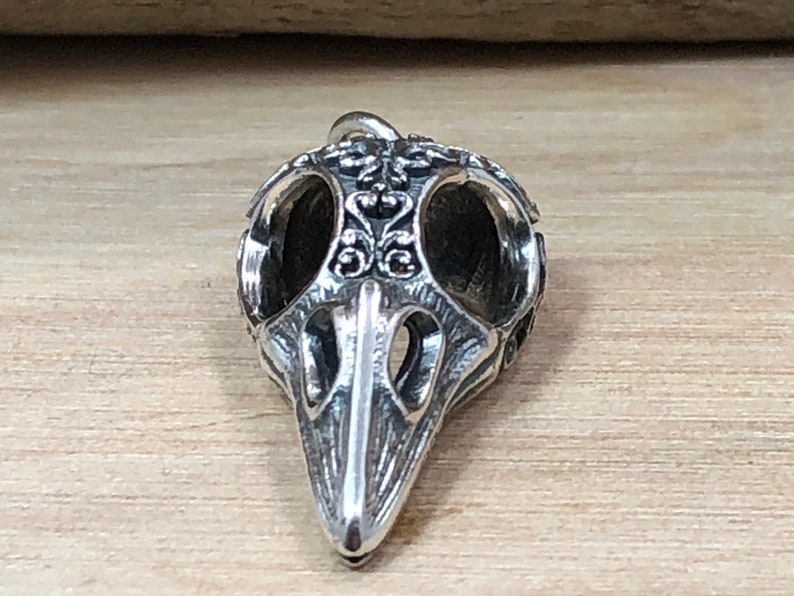 Sterling Silver Raven Skull Charm With Scroll Carving Raven - Etsy