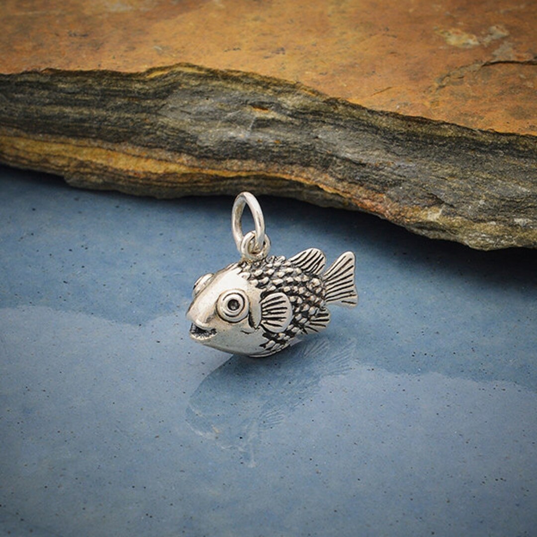 Sterling Silver Puffer Fish Charm, Sterling Silver Fish Charm, Ocean ...