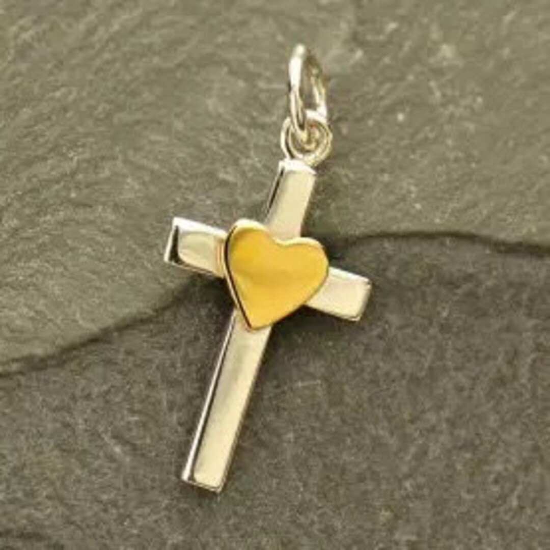 Cross Charm, Cross With Heart Charm, Sterling Silver Cross Charm ...