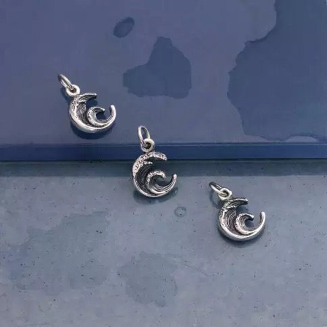 Sterling Silver Mini Dimensional Wave Charm, Waves Charm, Ocean Charm ...