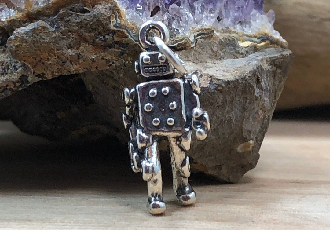 Robot Charm, Robot Love Charm, Boy Charm, Sterling Silver, 3D Robot ...