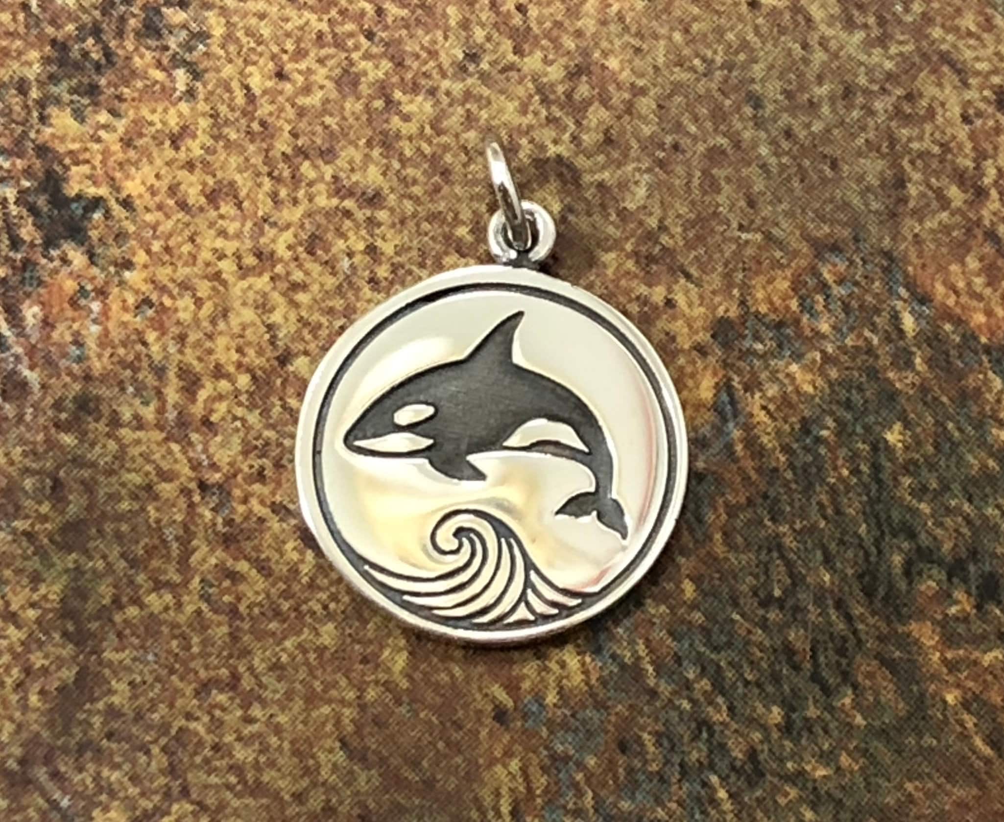 Sterling Silver Killer Whale Charm Whale and Wave Charm | Etsy