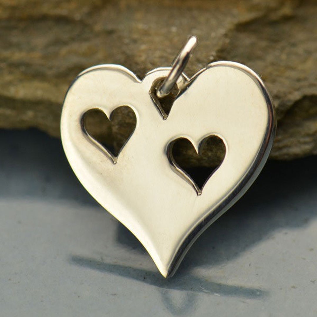 Heart Charm, Heart Pendant, Two Cut Out Heart Charm, Sterling Silver ...
