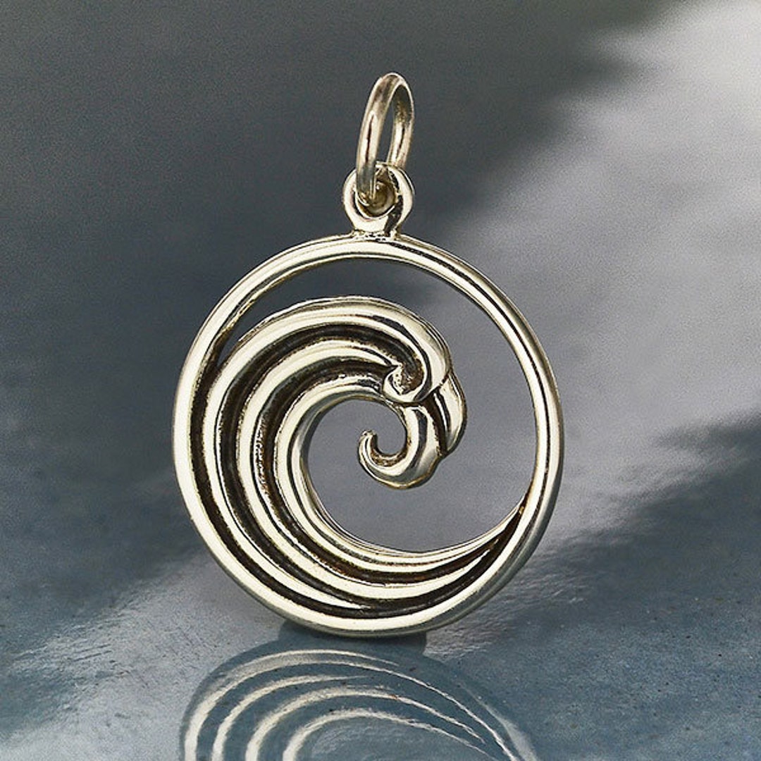 Sterling Silver Curled Wave Charm, Ocean Wave Charm, Wave Charm, Ocean ...