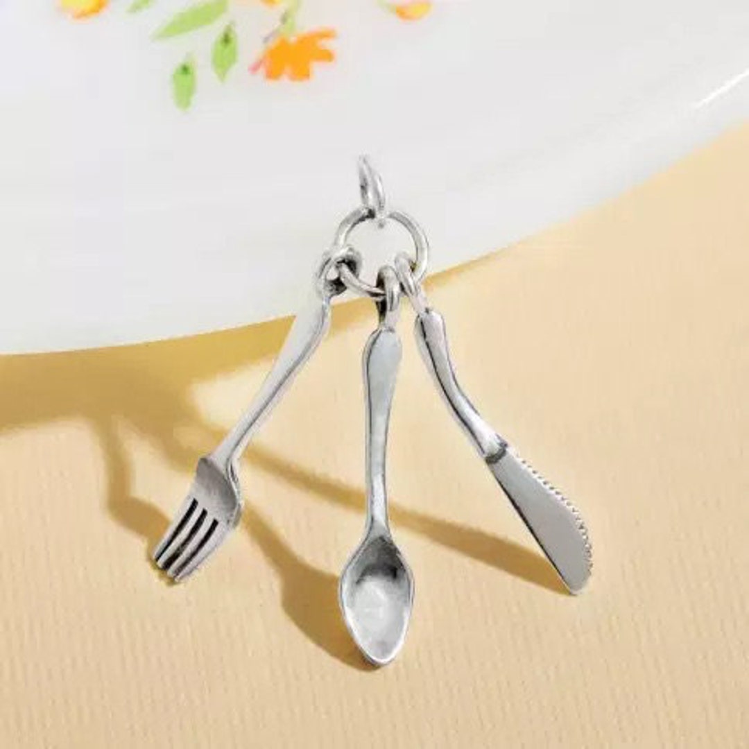 Sterling Silver Knife Spoon and Fork Charm, Cutlery Charm, Knife, Fork ...