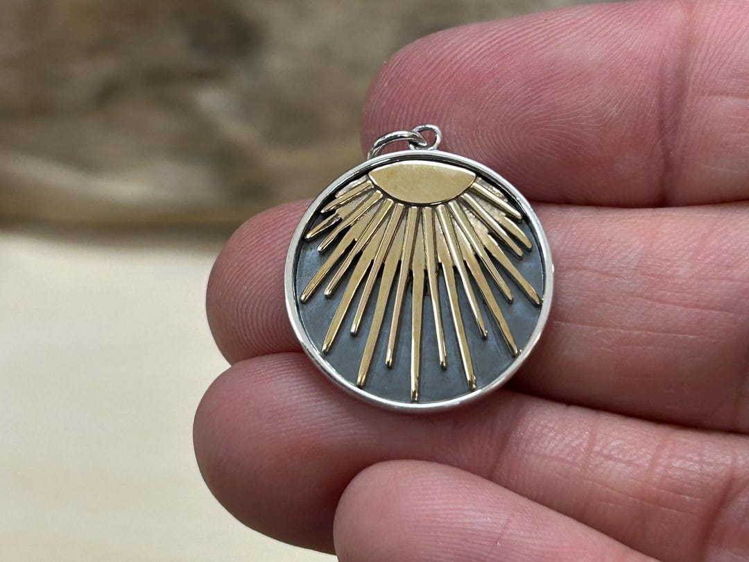 Mixed Metal Sunray Pendant, Sun Charm, Sunshine Charm, Celestial Charm ...