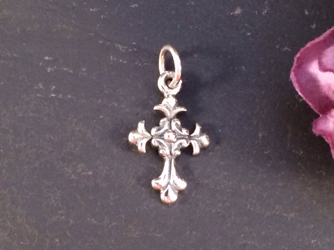 Cross Charm, Sterling Silver Cross Charm, Fancy Cross Charm, Religious ...
