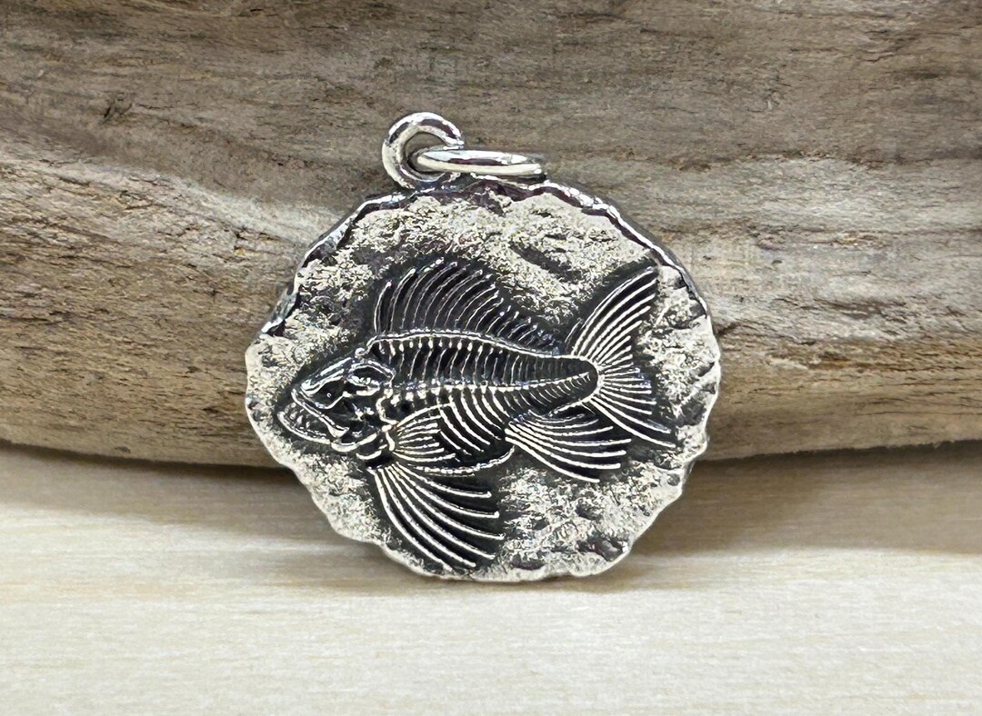 Sterling Silver Angler Fish Fossil, Fish Fossil Charm, Fossil Charm ...