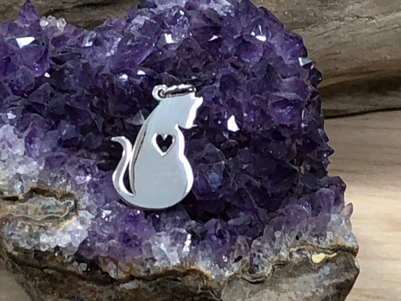 Sterling Silver Mommy Cat Charm with Heart Cutout Cat | Etsy
