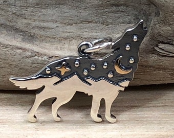 Silver Wolf Charm | Etsy