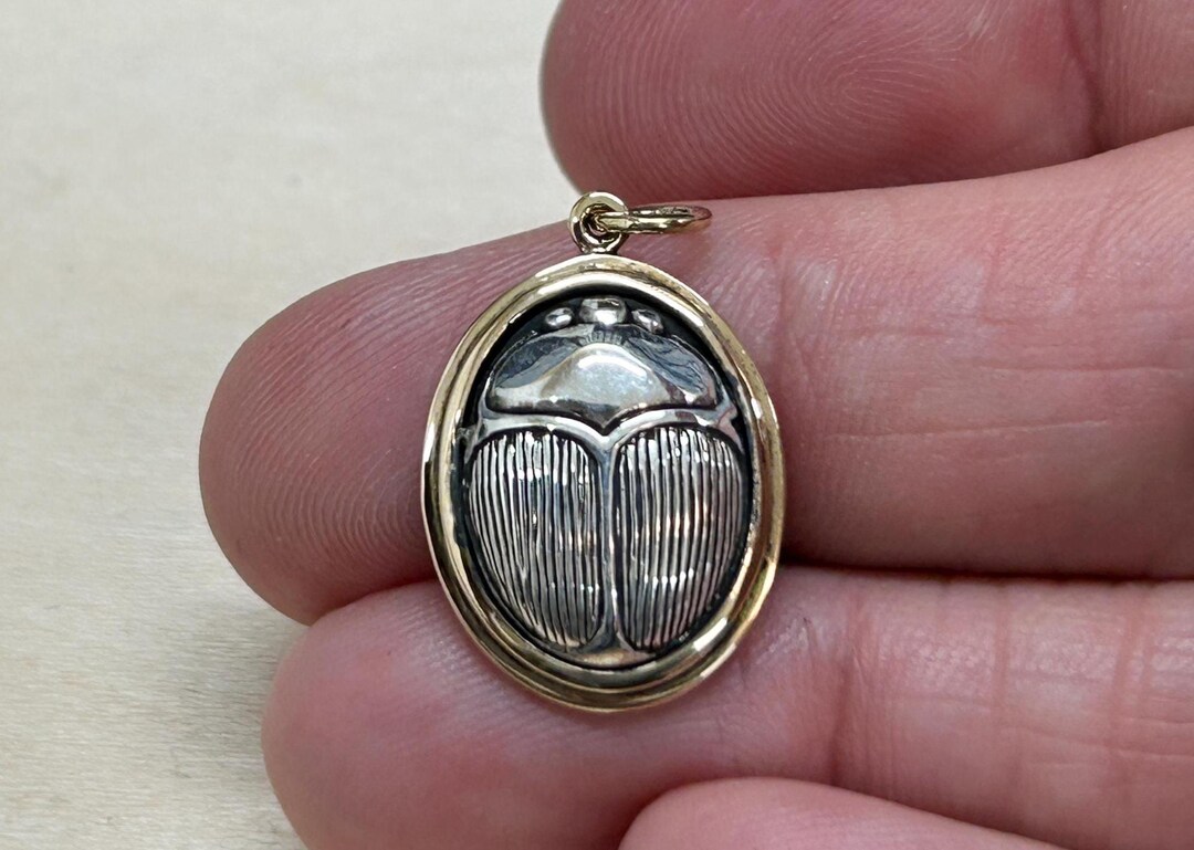 Sterling Silver Scarab Pendant Set in Bronze, Sterling Silver Scarab ...