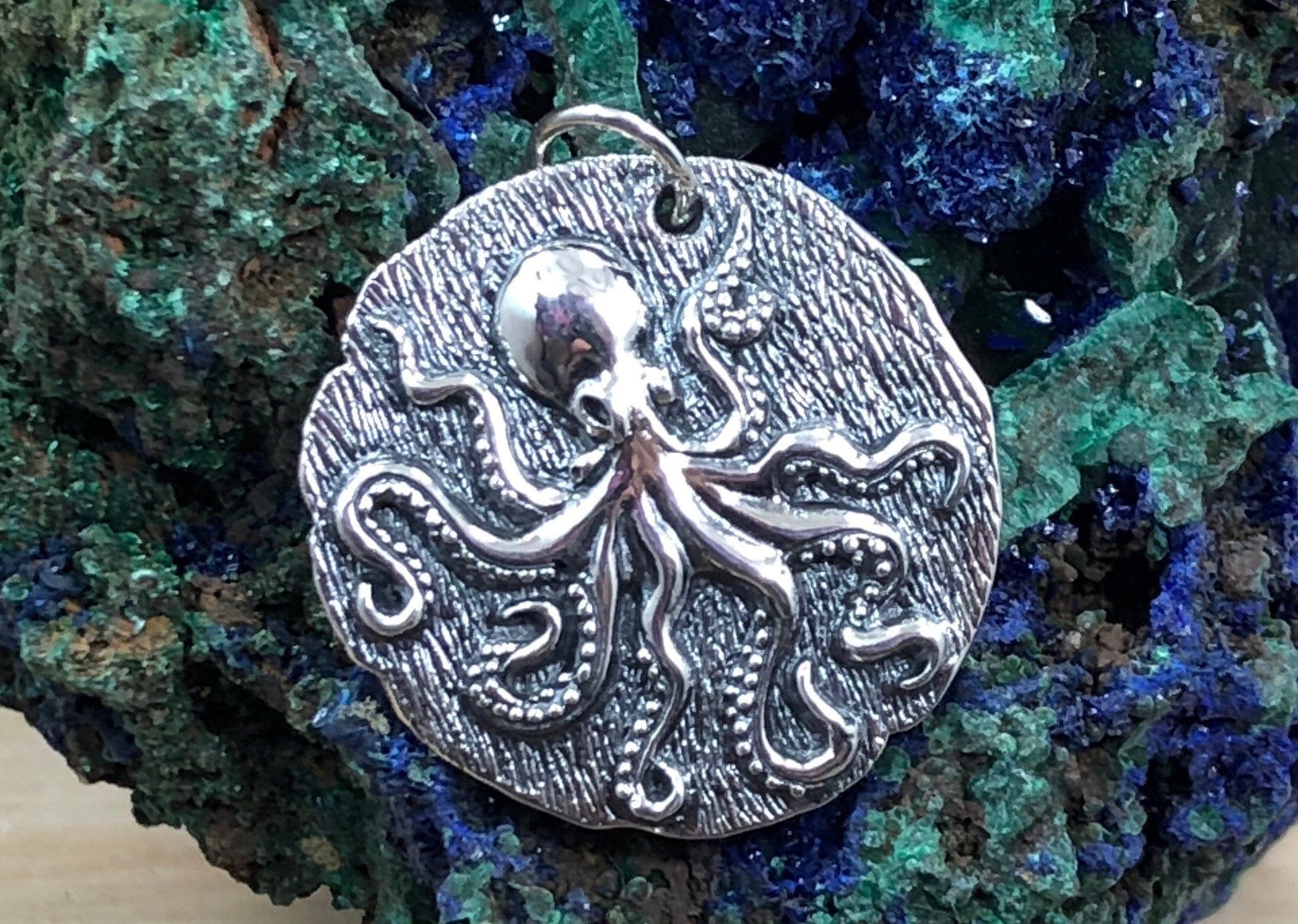 Sterling Silver Octopus Coin Pendant Octopus Charm Sterling - Etsy