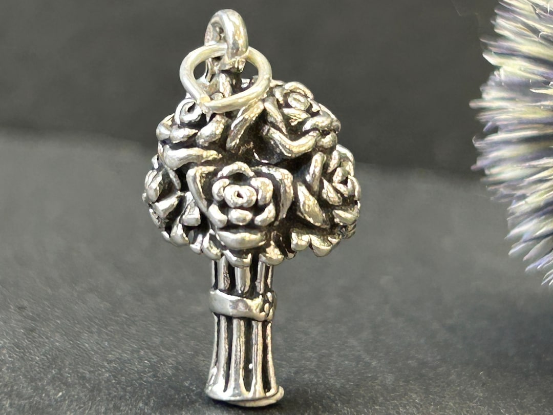 Bouquet Charm, Bouquet Pendant, Rose Charm, Flowers Charm, Sterling ...