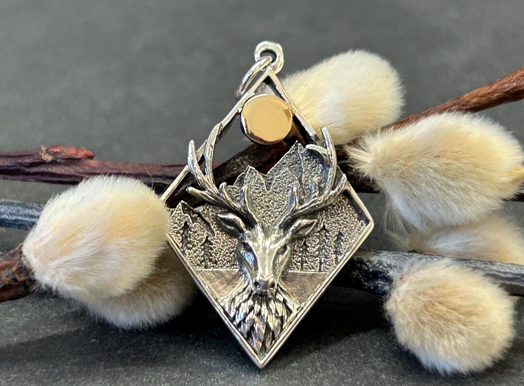 Sterling Silver Elk in Diamond Frame With Bronze Sun, Elk Charm, Elk ...
