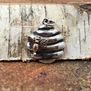 Sterling Silver Beehive Charm With Bronze Bee, Bee Charm, Bee Hive ...