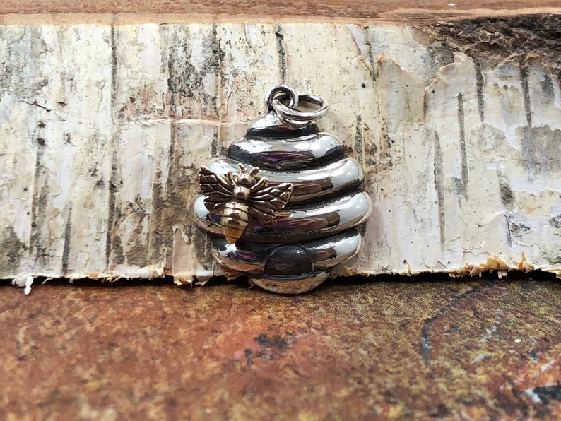 Sterling Silver Beehive Charm With Bronze Bee Bee Charm Bee - Etsy