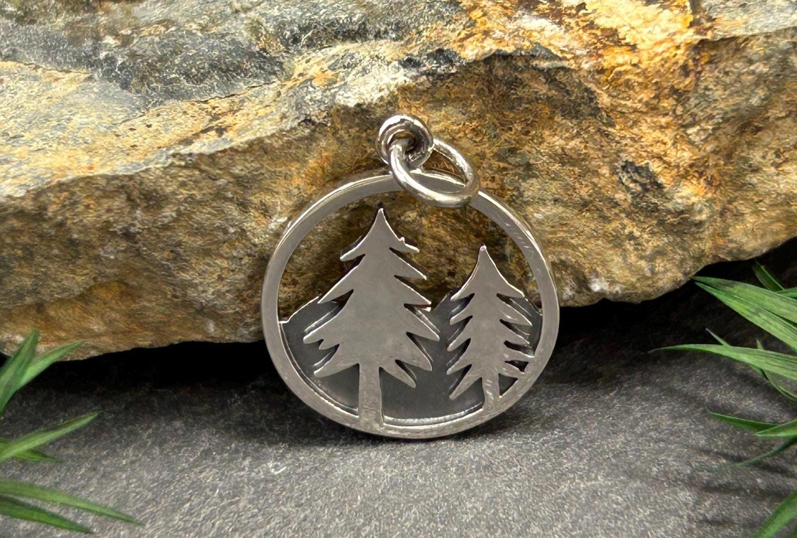 Pine Tree Charm, Tree and Mountains Charm, Mountains Charm, Outdoorsman ...