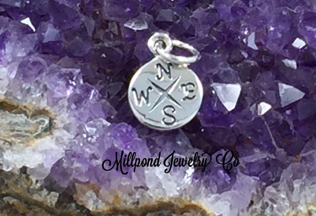 Compass Charm, Compass Pendant, Sterling Silver Charm, Silver Compass ...
