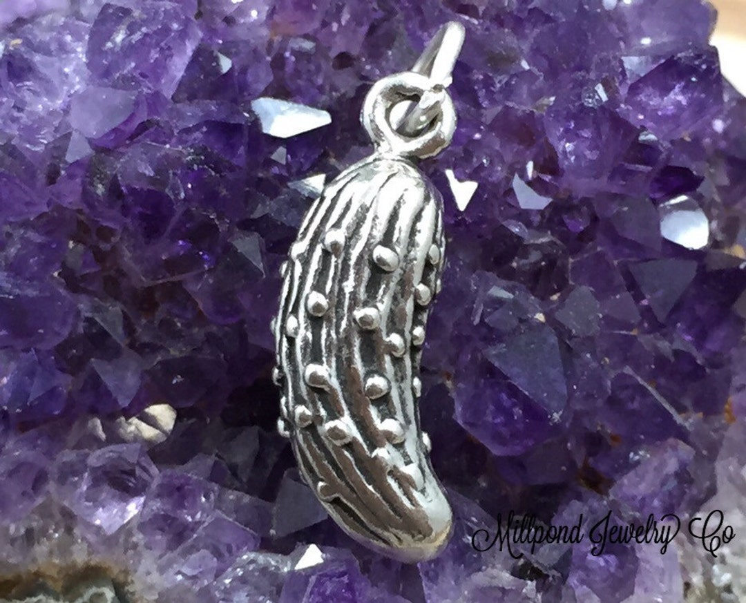 Sterling Silver Pickle Charm, Pickle Pendant, Food Charm, Cucumber ...