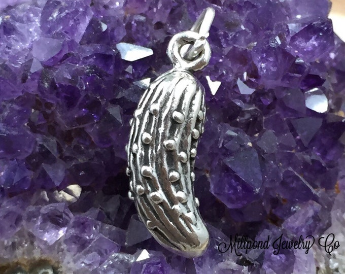 Sterling Silver Pickle Charm, Pickle Pendant, Food Charm, Cucumber ...