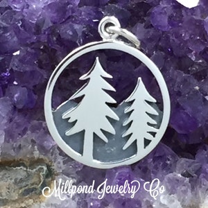 Pine Tree Charm, Tree and Mountains Charm, Mountains Charm, Outdoorsman ...