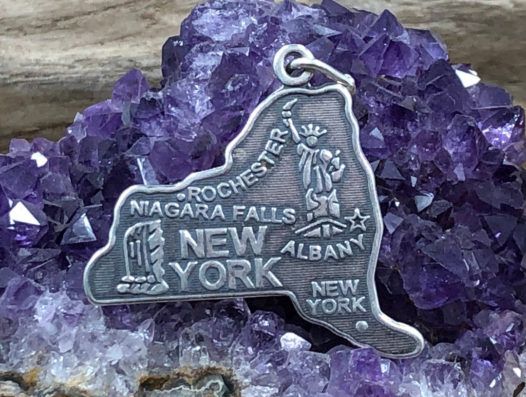 New York Charm, New York Pendant, New York State Charm, Sterling Silver ...