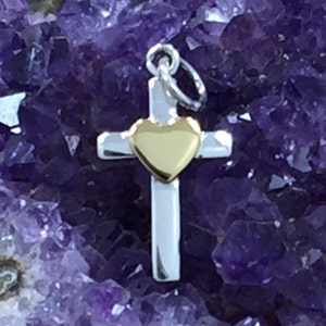 Cross Charm, Cross With Heart Charm, Sterling Silver Cross Charm ...