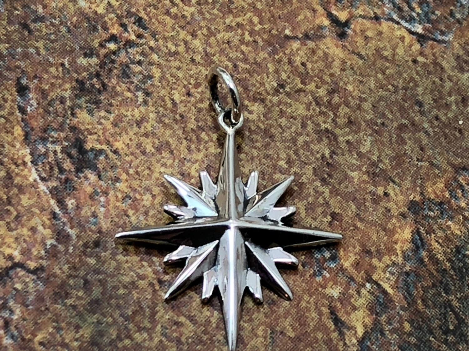 North Star Charm Sterling Silver North Star Charm With 16 - Etsy