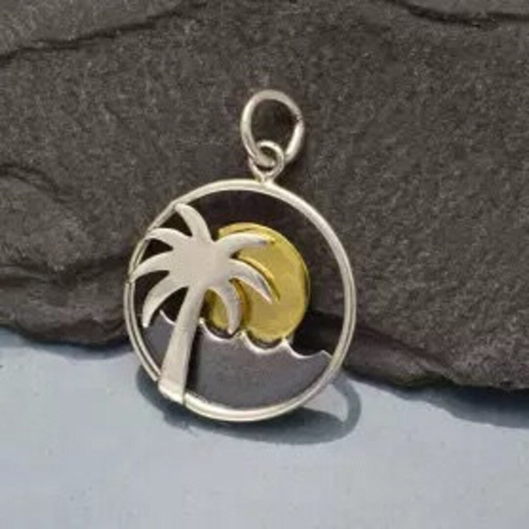 Palm Tree Charm, Sunset Charm, Island Charm, Sterling Silver, Beach ...
