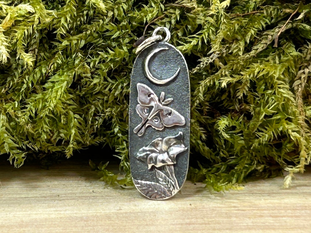 Sterling Silver Luna Moth and Moonflower Charm, Sterling Silver Moth ...