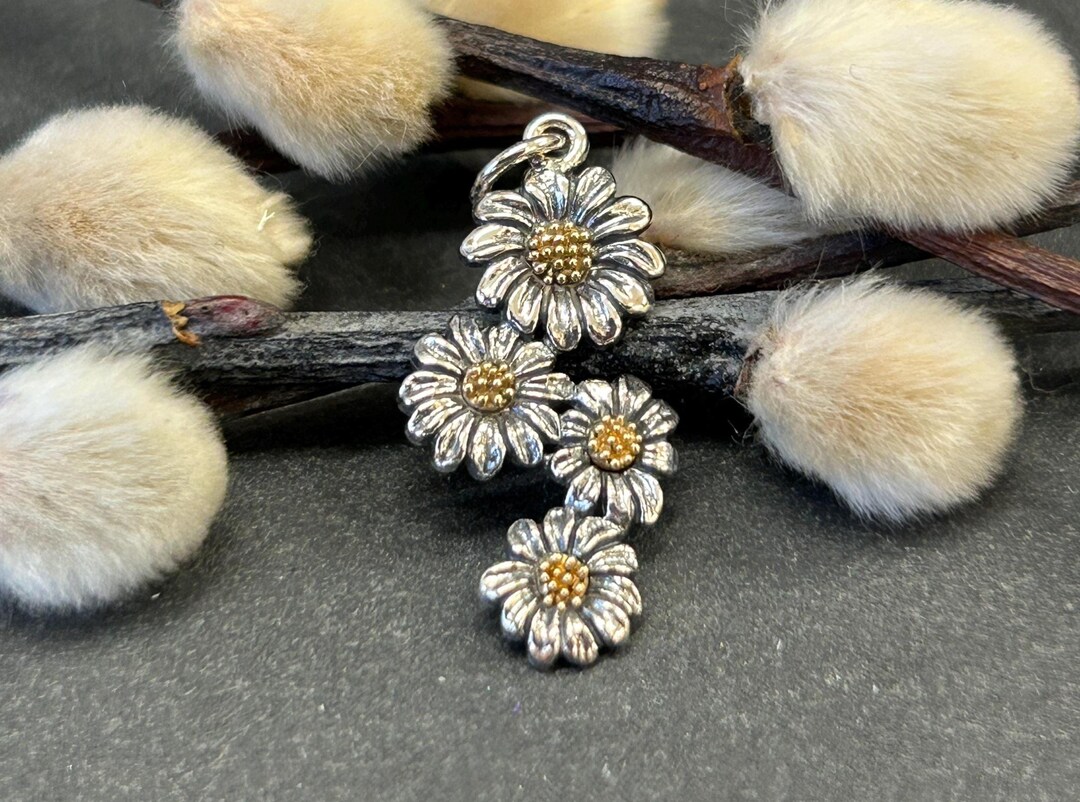 Mixed Metal Daisy Cluster Charm, Mixed Metal Daisy Charm, Sterling ...