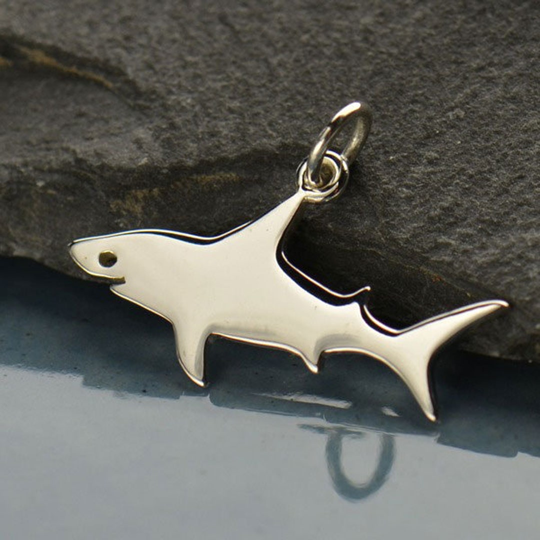 Shark Charm, Flat Shark Charm, Sterling Silver Shark Charm, Sea Life ...