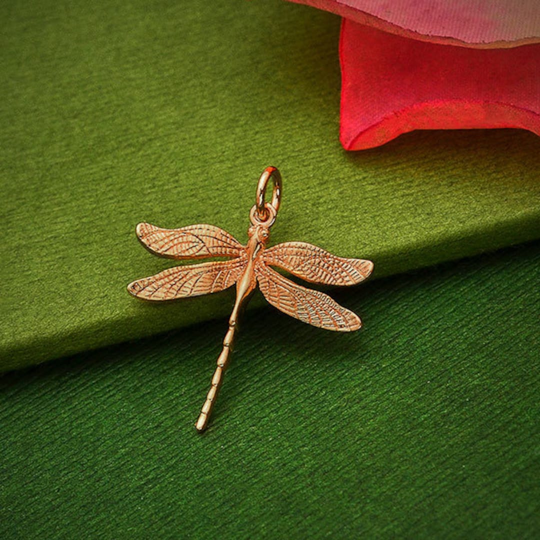 Rose Gold Plated Detailed Dragonfly Charm, Dragonfly Charm, Rose Gold ...