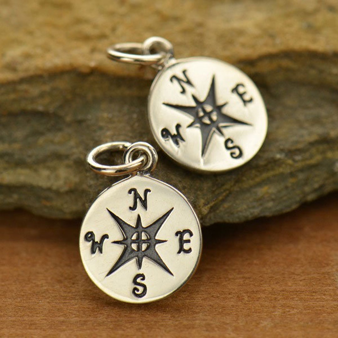 Compass Charm, Compass Pendant, Sterling Silver Charm, Silver Compass ...