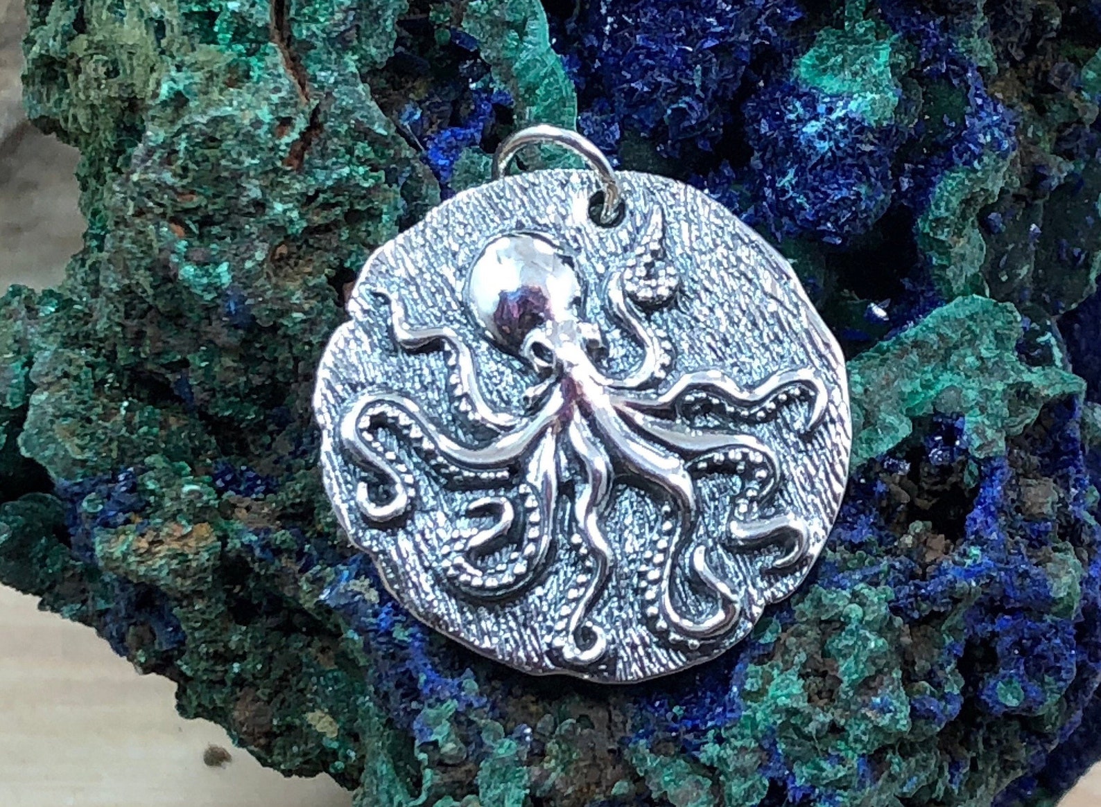 Sterling Silver Octopus Coin Pendant Octopus Charm Sterling - Etsy