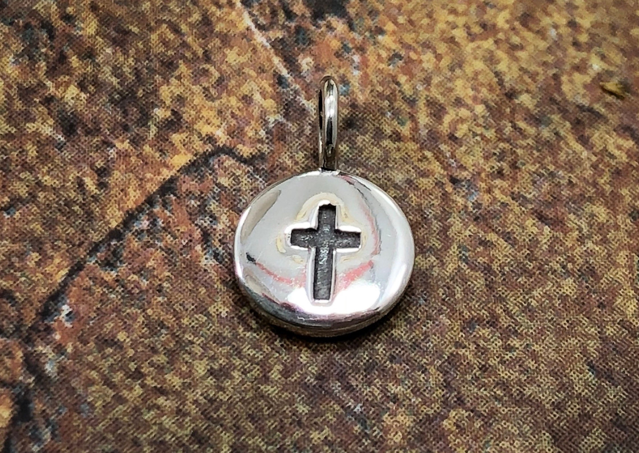 Cross Charm, Cross Disc Charm, Sterling Silver Cross Charm, Religious ...