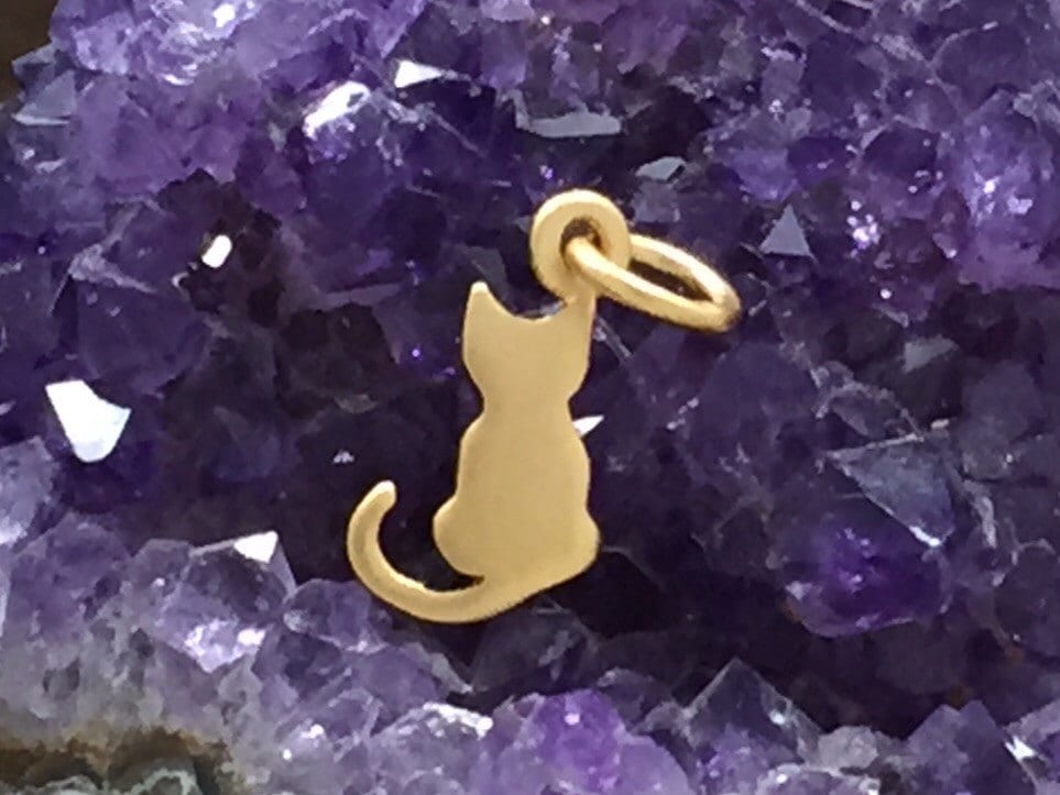 Cat Charm, Silhouette Kitty Charm, Silhouette Cat Charm, Gold Kitten ...
